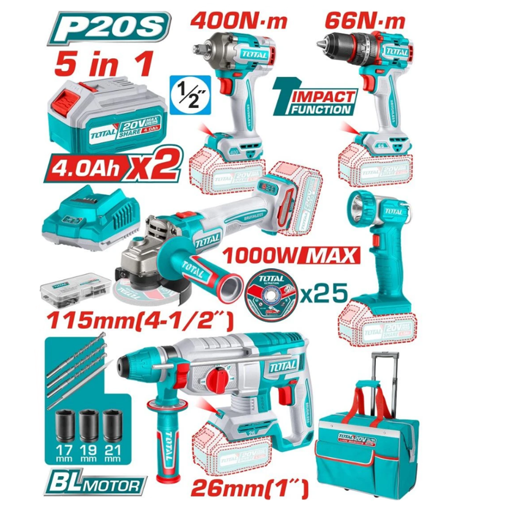Set scule electrice cu acumulator 5buc. Total TCKLI20592 Cumpără cu ...